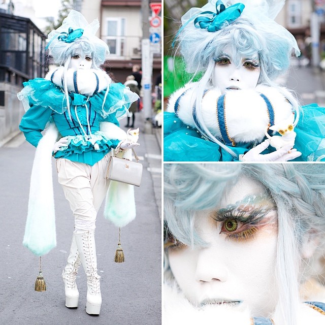 @Tokyo Fashion: Japanese shironuri artist Minori wearing blue & white ...
