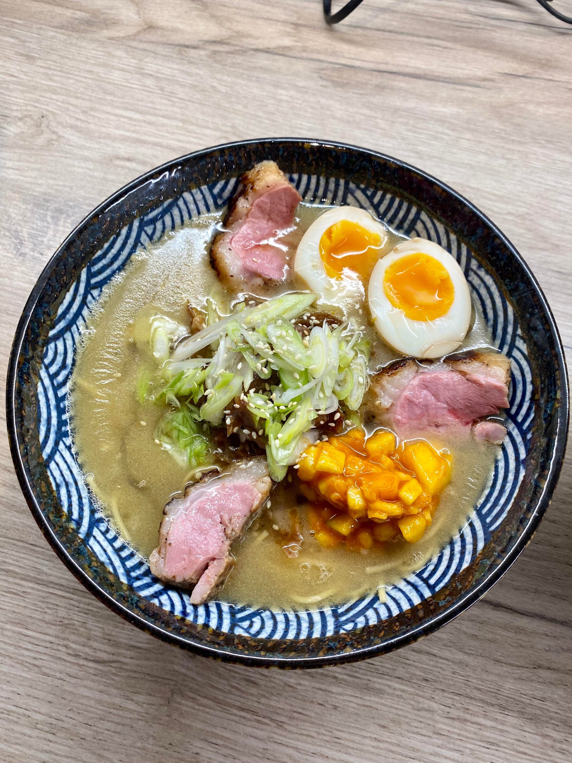 Made some duck ramen, shoyu tare with a rich paitan broth. Toppings are ...