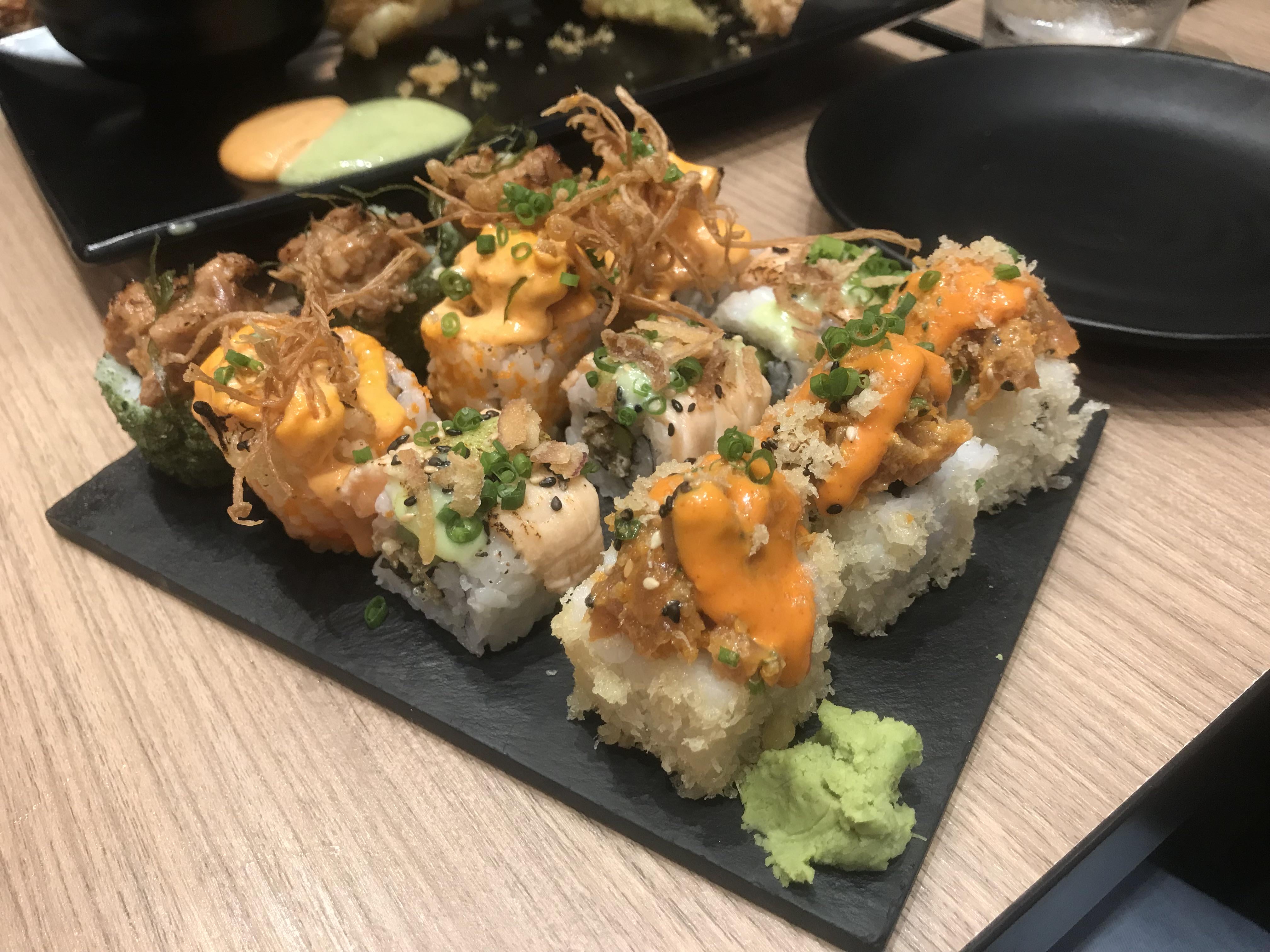 Different kinds of dynamite maki rolls - Truffled steak aburi maki, Ebi ...