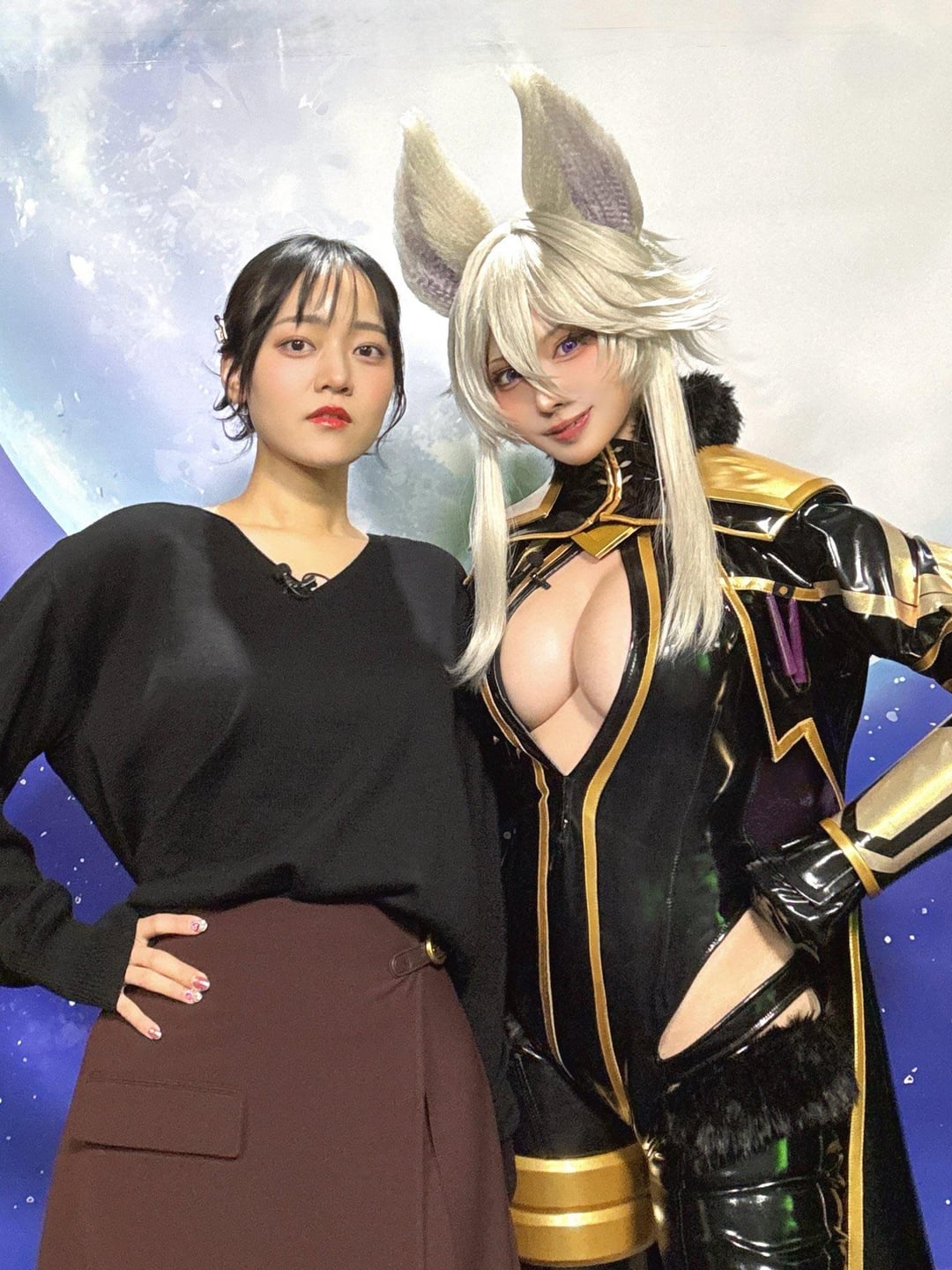 Ayaka Asai with a Zeta cosplayer at the Eminence in Shadow livestream - Alo Japan